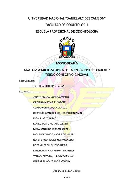 Anatomía microscópica de la encía. Epitelio bucal y tejido conectivo ...