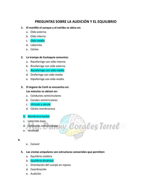 Pregunta sobre la audición y el equilibrio | Carla Betzabel Velasquez Cruz | uDocz