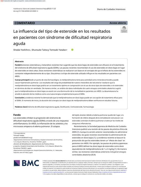 La Influencia del Tipo de Esteroide en los Resultados en Pacientes con ...