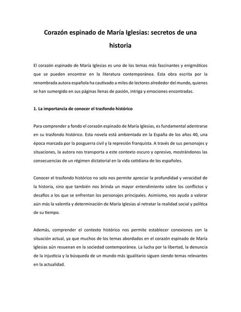 Corazón Espinado de María Iglesias: Secretos de una Historia | el ...