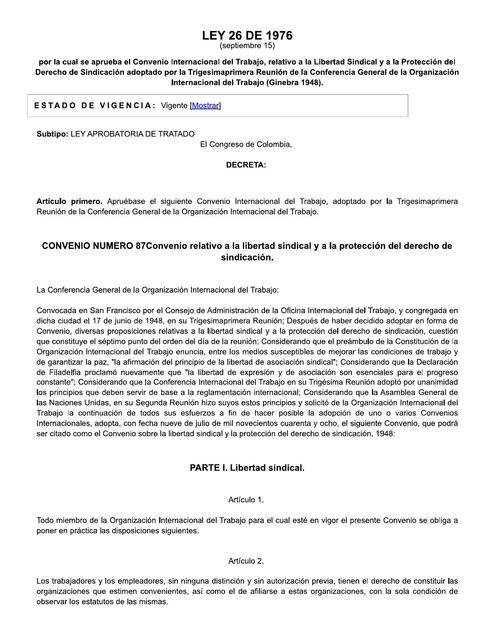 Ley 26 de por lo cual se aprueba el convenio inter | Derecho y leyes ...