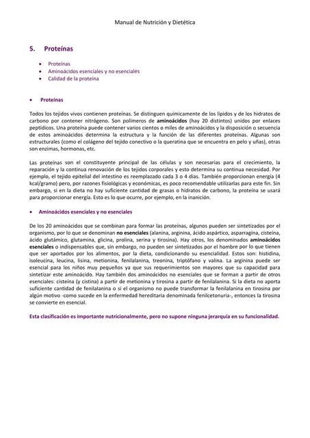 Manual de nutrición y dietética proteínas | Biología General | uDocz