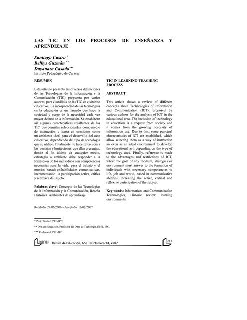 Las Tic En Los Procesos De Enseñanza Y Aprendizaje Ingenierías