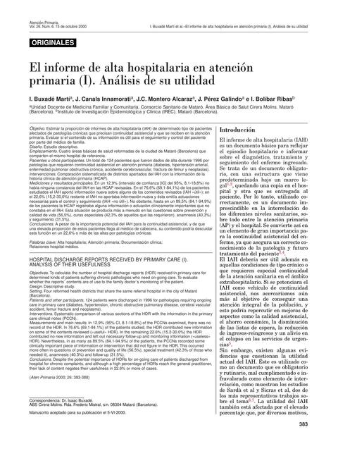 Flashcards de El Informe de Alta Hospitalaria en Atención Primaria ...