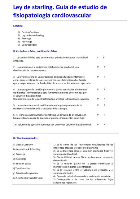Ley de Starling. Guía de Estudio de Fisiopatología Cardiovascular ...