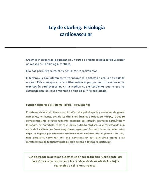 Ley de Starling. Fisiología Cardiovascular | Medicina y Farmacia | uDocz