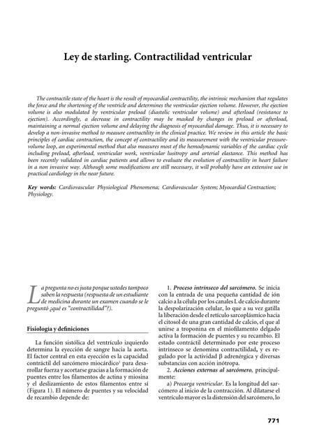Ley de Starling. Contractilidad Ventricular | Medicina y Farmacia | uDocz
