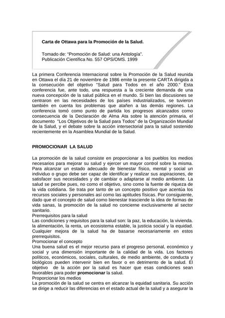 Carta de Ottawa para la Promoción de la Salud | Ysaac Garcia | uDocz