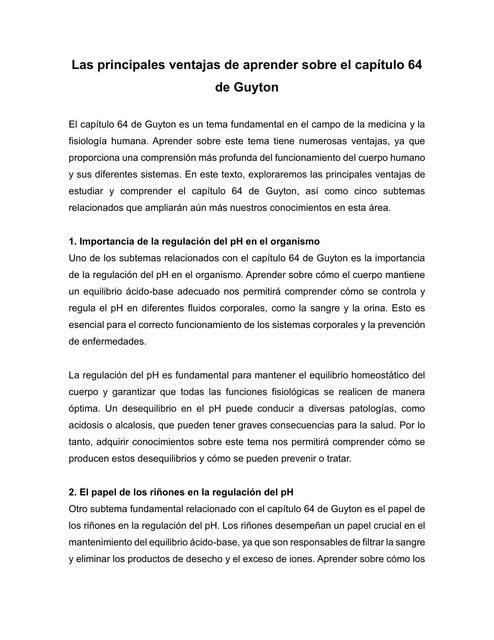 Las Principales Ventajas de Aprender sobre el Capítulo 64 de Guyton | Medicina General 1 | uDocz