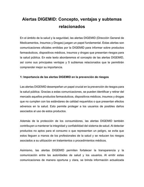 Flashcards de Alertas DIGEMID concepto | Por Medicina General 1 | uDocz