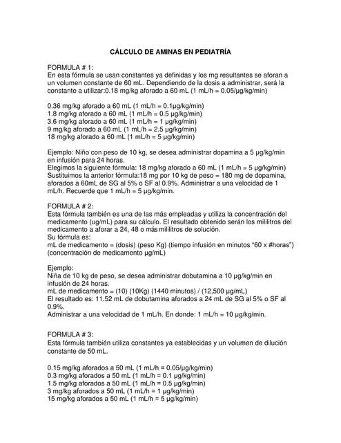 Cálculo de Aminas en Pediatría | Salvador Garcia | uDocz