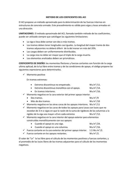 Metodo de Los Coeficientes Del Aci | RECOPILACIONES DE INGENIERIA | uDocz