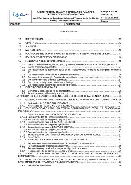 Manual de Seguridad, Salud en el Trabajo, Medio Ambiente, Social y Calidad para Contratistas ...