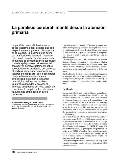 La parálisis cerebral infantil desde la atención primaria | Health ...