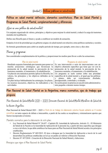 Políticas en salud mental - U5 | Psicomatices | uDocz