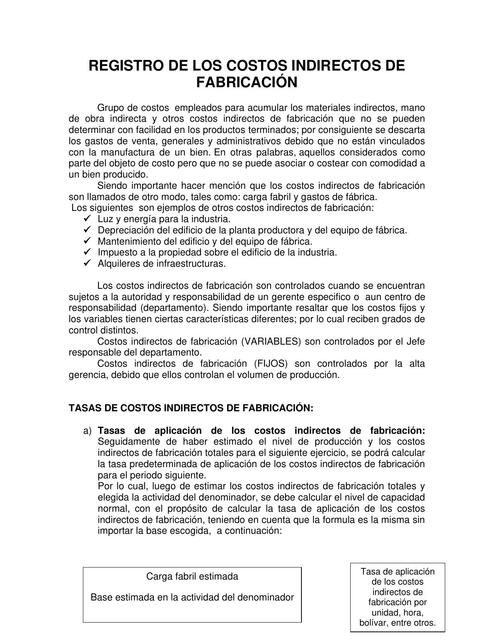 Registro de los costos indirectos de fabricación | Contabilidad e impuestos | uDocz