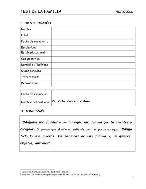 Test de la familia protocolo | Claudia Herbas | Psicóloga | uDocz
