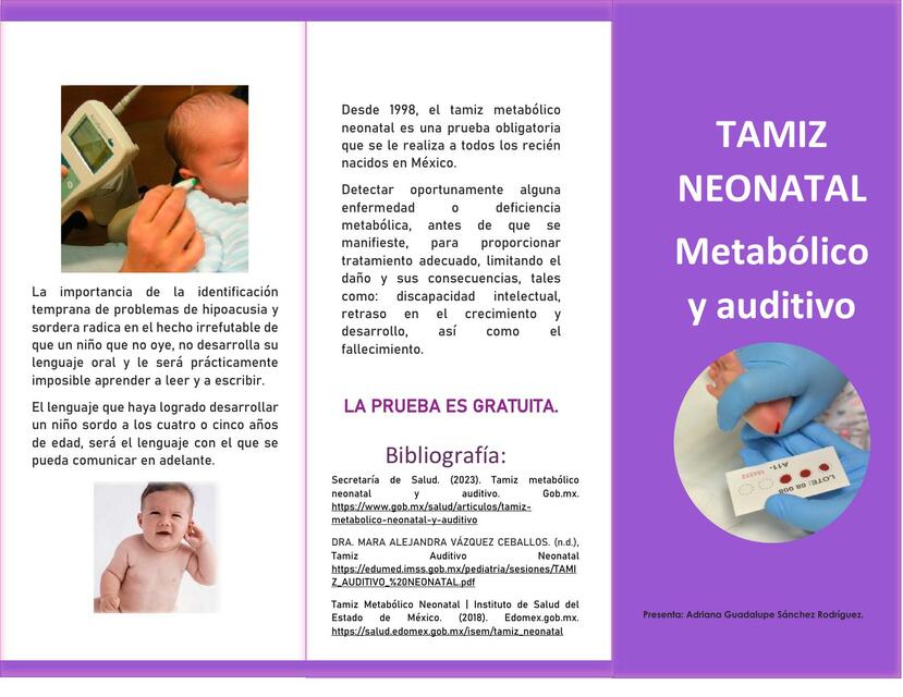 Tamiz neonatal metabolico y auditivo | Adriana Sánchez | uDocz