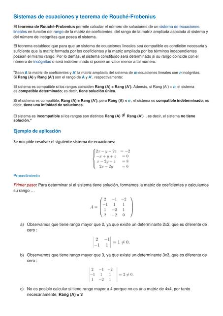 Sistemas de ecuaciones y teorema de Rouché-Frobenuis | Atap | uDocz