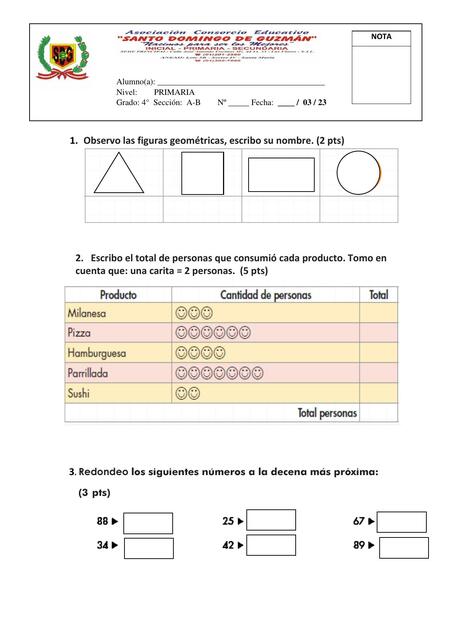 Evaluación diagnostica de 4to primaria matemáticas | Victor Vargas ...
