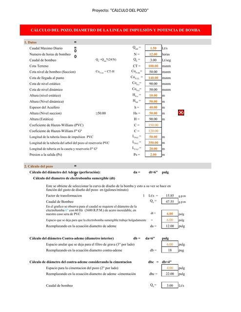 Hoja de calculo de pozo tubular | Plantillas de Excel de Ingeniería civil | uDocz