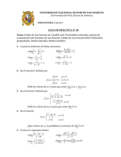 Cálculo I - Guía de Práctica N04 | Juan Francisco Aguilar Bermeo | uDocz