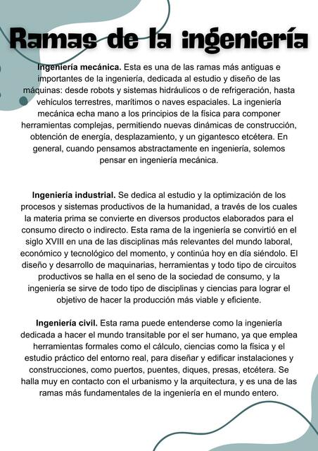 Ramas de la ingeniería | Ingeniería paso a paso | uDocz