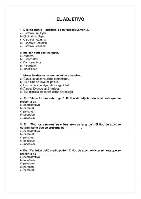 Flashcards de El Adjetivo | Por Cuenta compartida A.P | uDocz