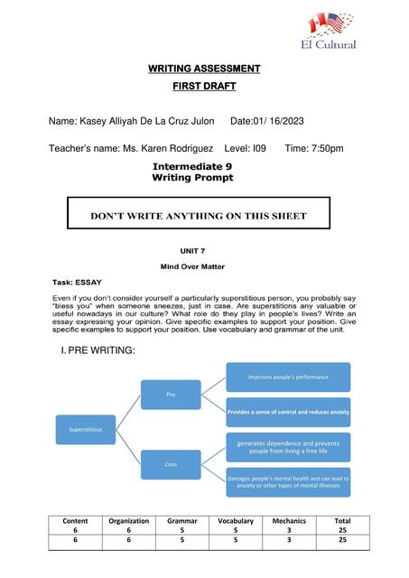 Writing Intermediate 09 - El Cultural | Kasey De La Cruz | uDocz