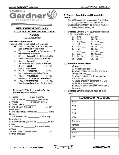 Reflexive pronouns – countable and uncountable nouns | lucia hurtado ...