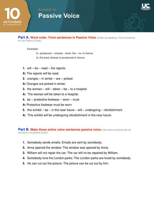 Inglés 3 Week 10 Activity 3 Lesson 9 Passive voice | Lari DP | uDocz