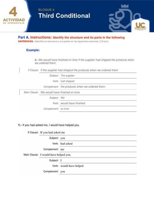 Inglés 3 Week 4 Activity 1 Lesson 4 Third conditional | Lari DP | uDocz