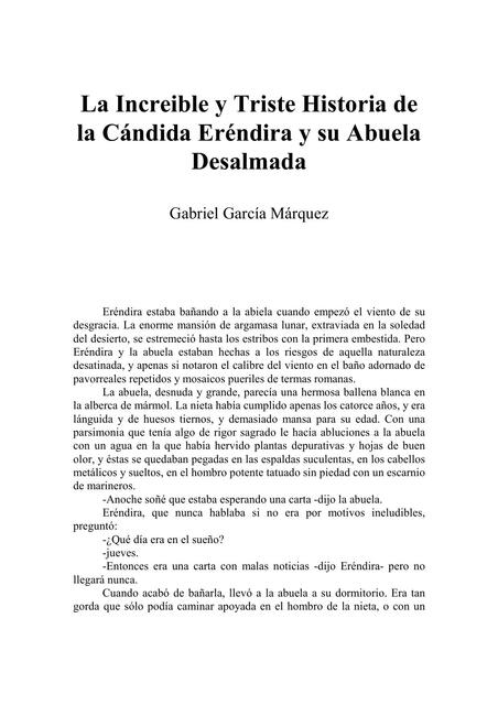 La increíble y triste historia de la cándida Eréndira y su abuela desalmada | Karla | uDocz