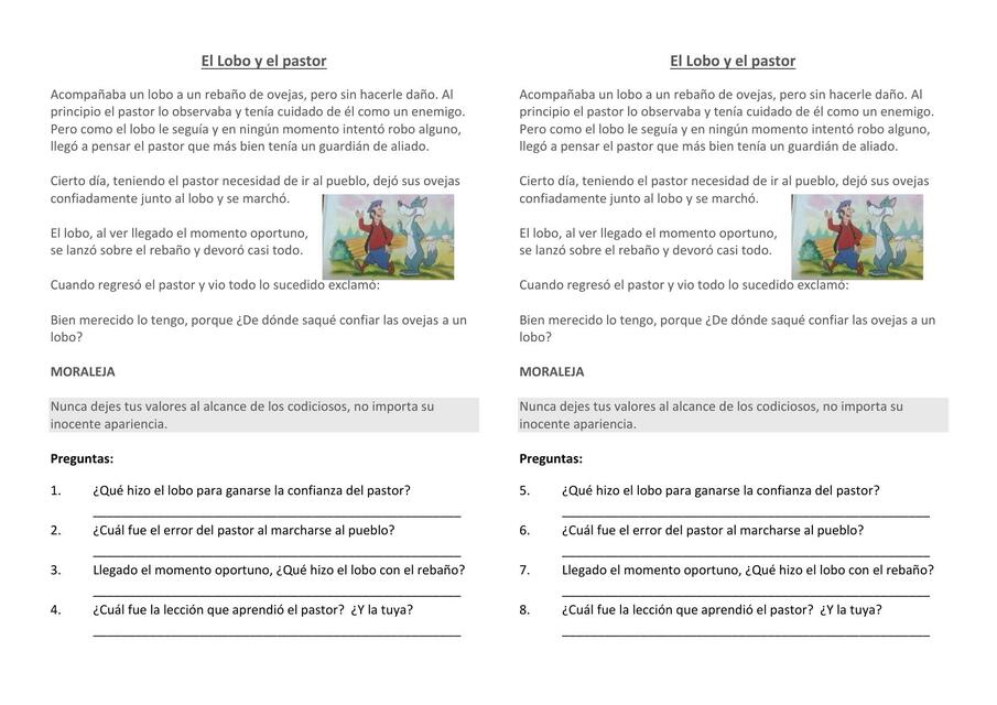 El Lobo y el pastor fabula | Pablo Andres Cunguia Carhuapoma | uDocz
