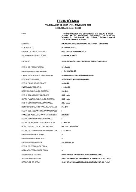 Valorización Mensual de Avance de Obra | HUMBERTO NEPER CORALES ROQUE | uDocz