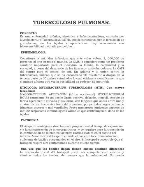 Tuberculosis pulmonar | Daniel Dennis Berríos Macedonio | uDocz