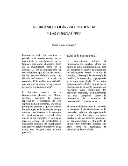 Neuropsicología- Neurociencia y las Ciencias "Psi" | Psicología, sociología, comportamiento y ...