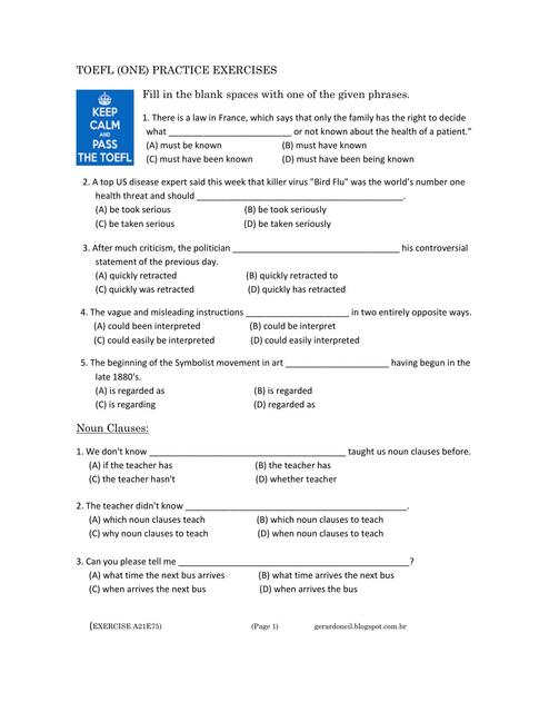 Ejercicios de práctica del toefl (uno) | B.M | uDocz