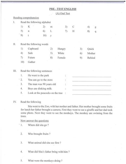 Pre- Test English | B.M | uDocz