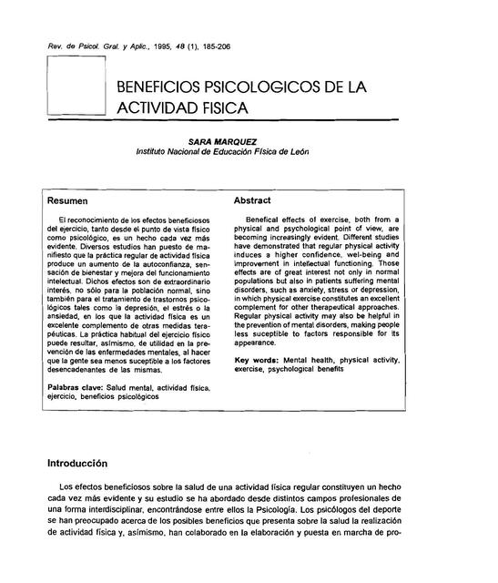 Beneficios Psicológicos de la Actividad Física | Medicina y salud para todos | uDocz