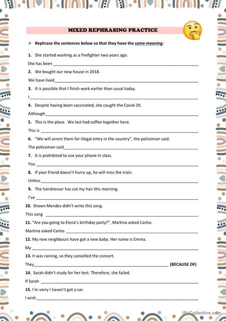 Mixed rephrasing practice | B.M | uDocz