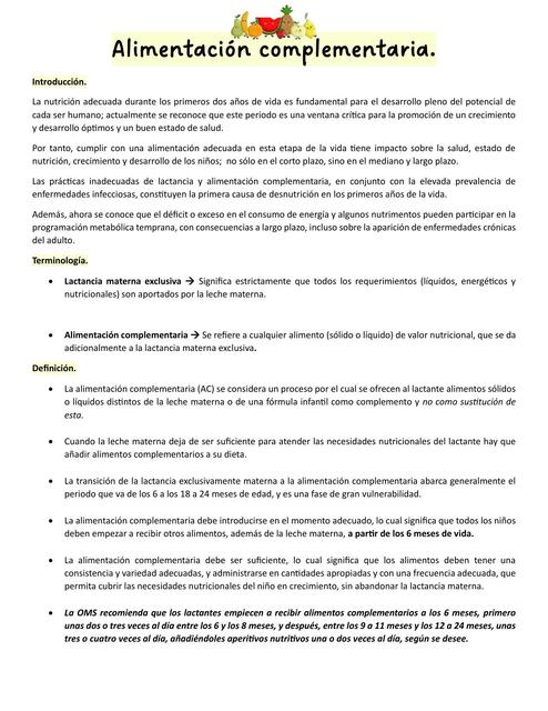 ALIMENTACION COMPLEMENTARIA | Ritmo medico | uDocz