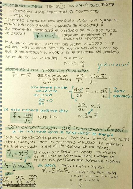 Momento Lineal - Dinámica A - Resumen 1 - Tema 7 - Física I | Jazmine ...