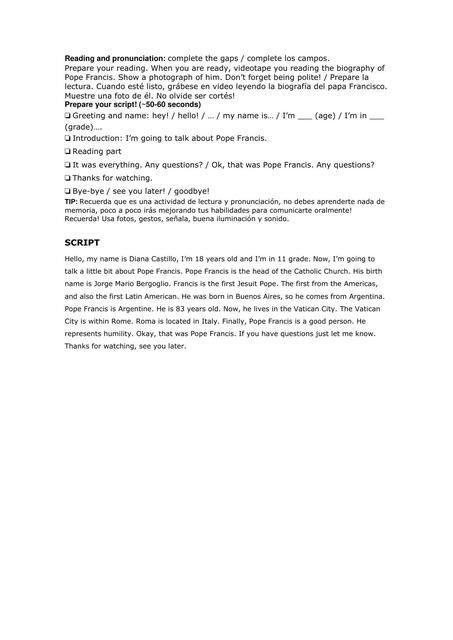 SCRIPT Reading and pronunciation TOPIC 1 WORKSHOP | tustrabajos.co | uDocz