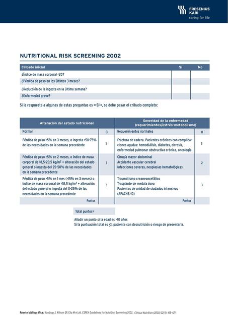 Nutricional risk screening 2002 | Prixi Dilla | uDocz