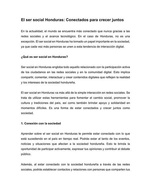 El Ser Social Honduras: Conectados para Crecer Juntos | Cultura global ...