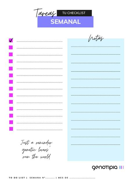 Tareas semanales, To Do List, tareas mensuales - Genotipia | Jazmine ...