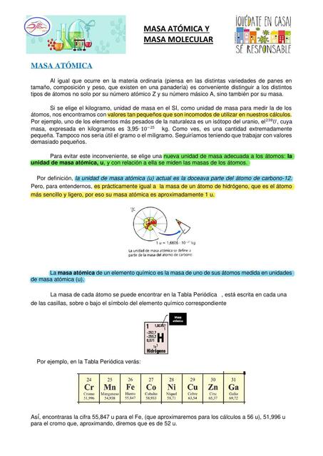 Masa atomica y masa molecular - Quimica | Jazmine Nikkinen | uDocz