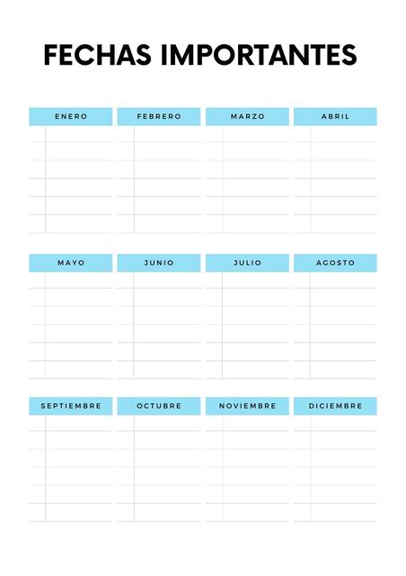 Planificador rutina fechas importantes en el año, varios colores ...