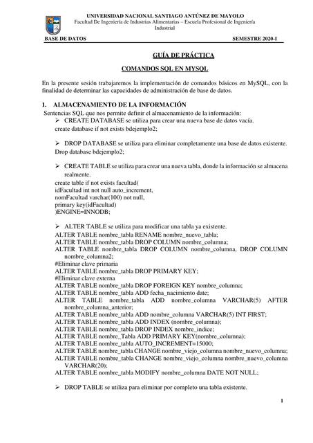 COMANDOS SQL EN MySQL | INDUX | uDocz